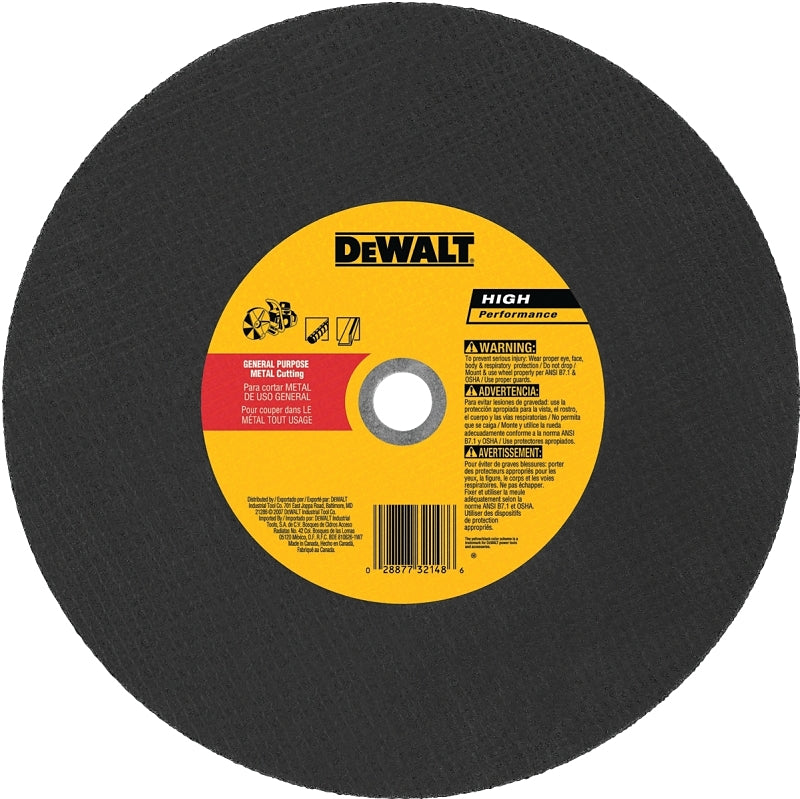 DEWALT DW8021 Cutting Wheel, 14 in Dia, 1/8 in Thick, 20 mm Arbor, Coa ...