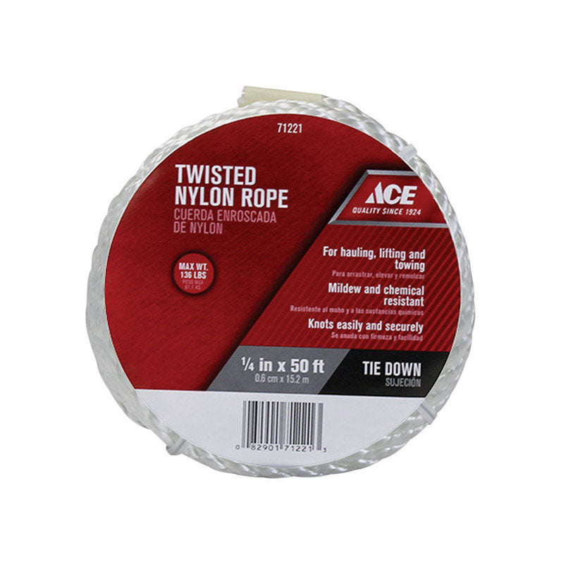 Ace 1/4 in. Dia. x 50 ft. L Twisted Nylon Rope White – Shell Lumber and ...