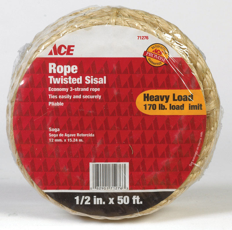 Ace 1/2 in. Dia. x 50 ft. L Twisted Sisal Rope Tan – Shell Lumber and ...