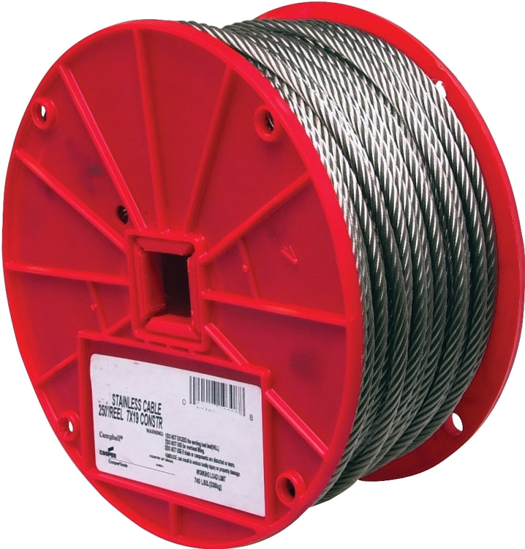 Campbell 7000426 High-Strength Cable, 1/8 in Dia, 250 ft L, 340 lb Wor ...