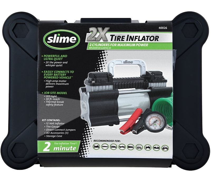 Slime 2X 40026 Tire Inflator, 12 V, 0 to 150 psi Pressure, Dial Gauge ...