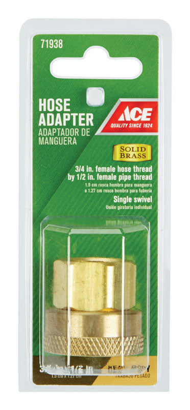 Ace 3/4 in. FHT x 1/2 in. Female Brass Hose Adapter Female Threaded ...