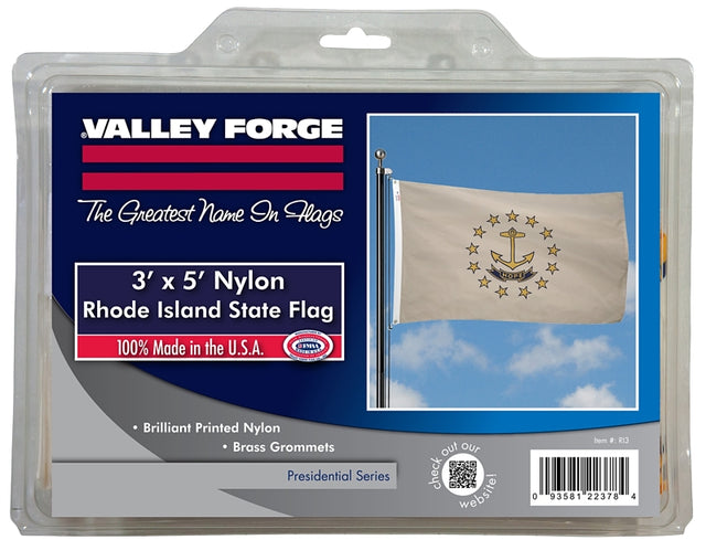 Valley Forge RI3 Flag with Brass Grommet, 5 ft L, 3 ft W, Rhode Island ...