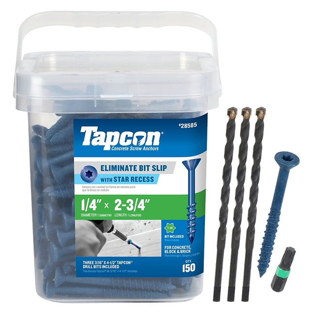 Tapcon 28585 Concrete Screw Anchor, T30 Screw, 1/4 in Dia, 2-3/4 in L, – Shell Lumber and ...