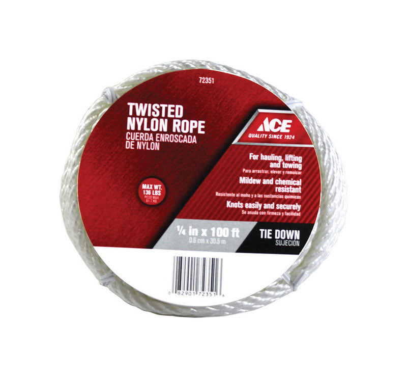 Ace 1/4 in. Dia. x 100 ft. L Twisted Nylon Rope White – Shell Lumber ...