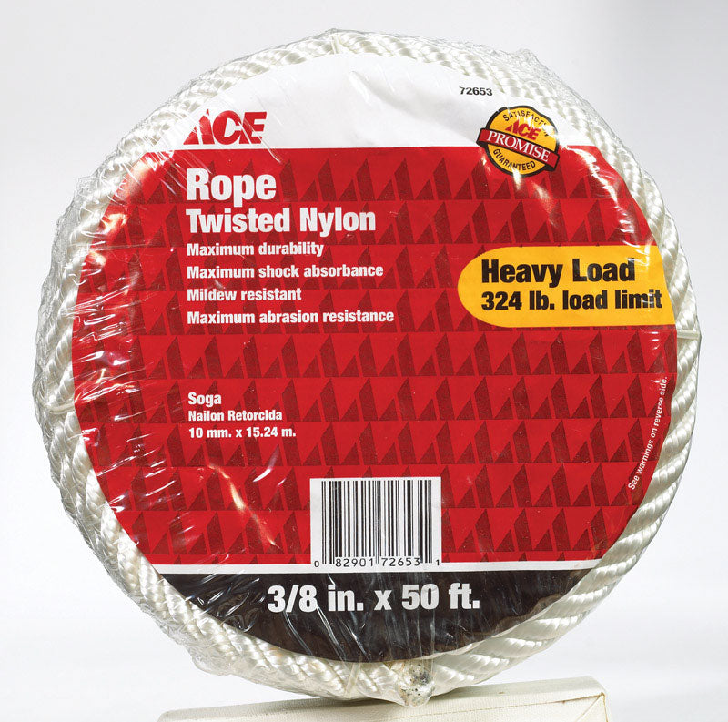Ace 3/8 in. Dia. x 50 ft. L Twisted Nylon Rope White – Shell Lumber and ...