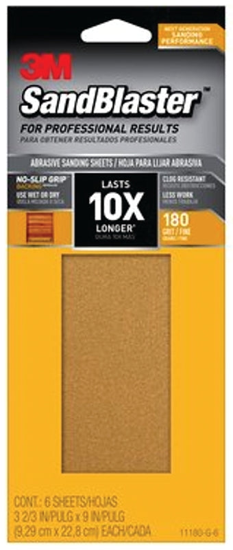 3M SandBlaster Series 11180-G-6 Sandpaper, 9 in L, 3-2/3 in W, 180 Gri ...