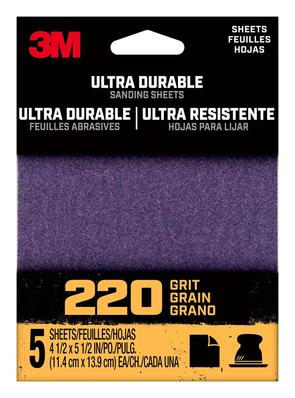 3M 27366 Sandpaper Sheet, 3 in W, 3 in L, 220 Grit, Medium, Aluminum O ...