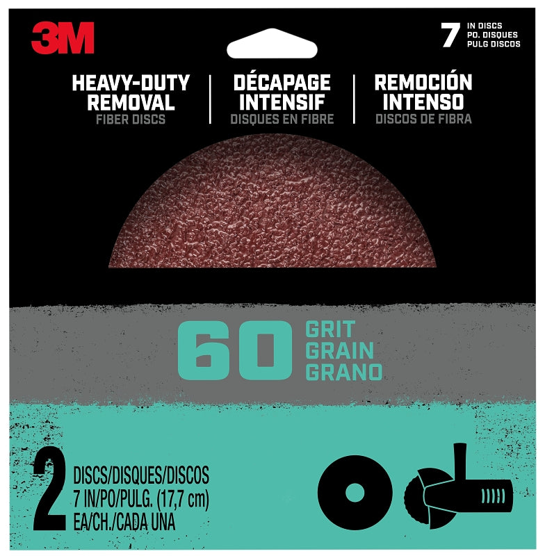 3M Hookit FBRDISC7IN60 Grinding Disc, 7 in Dia, 60 Grit, Coarse, Fiber ...