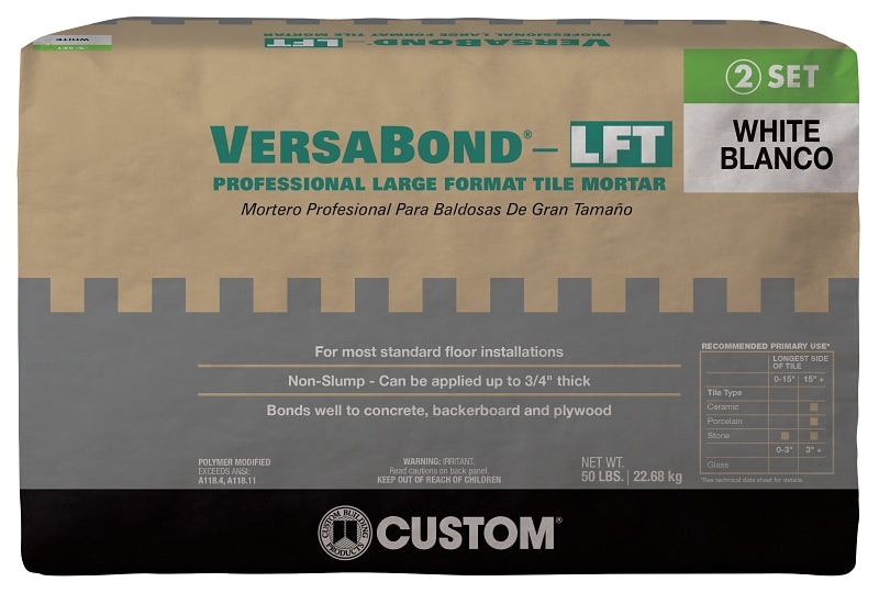 Custom VersaBond Series VBLFTMW50 Tile Mortar, White, Solid, 50 lb, Ba ...