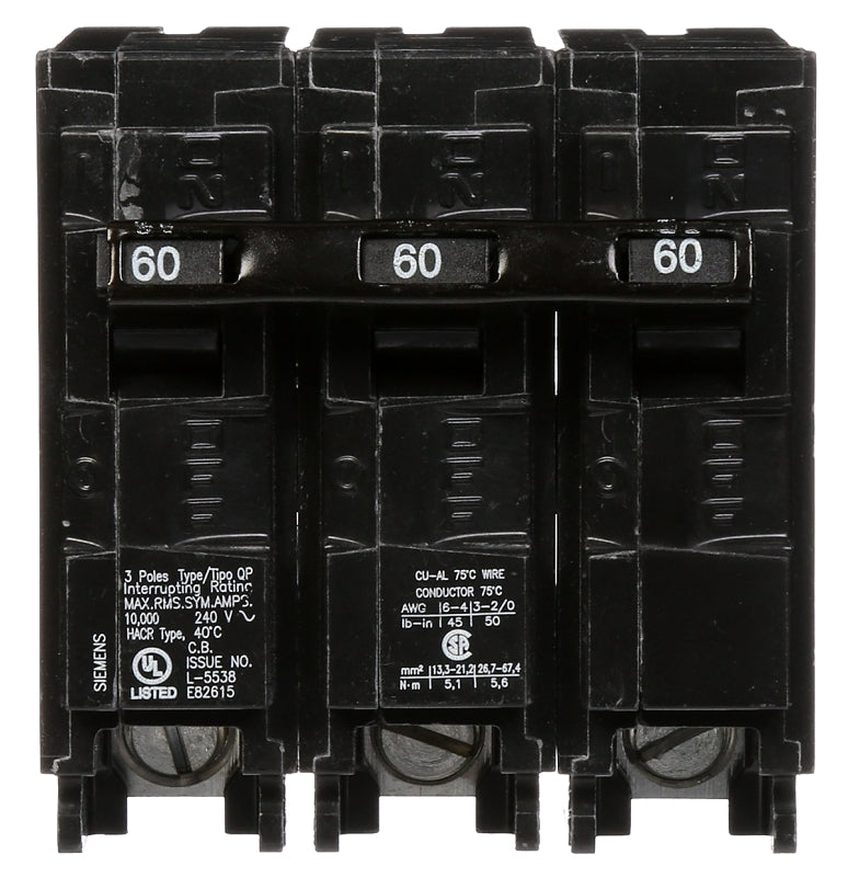 Siemens Q360 Circuit Breaker, Low Voltage, Mini, Standard, 60 A, 3 -Po ...