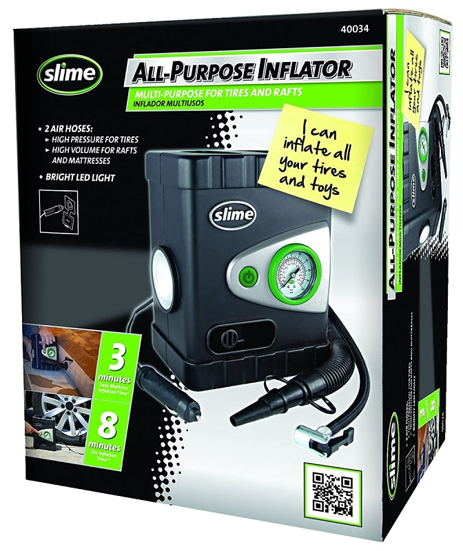 Slime 40034 Deluxe All Purpose Tire Inflator, 12 V, 0 to 100 psi Press ...