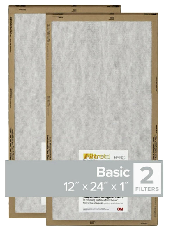 Filtrete FPL20-2PK-24 Air Filter, 24 in L, 12 in W, 2 MERV, For: Air C ...