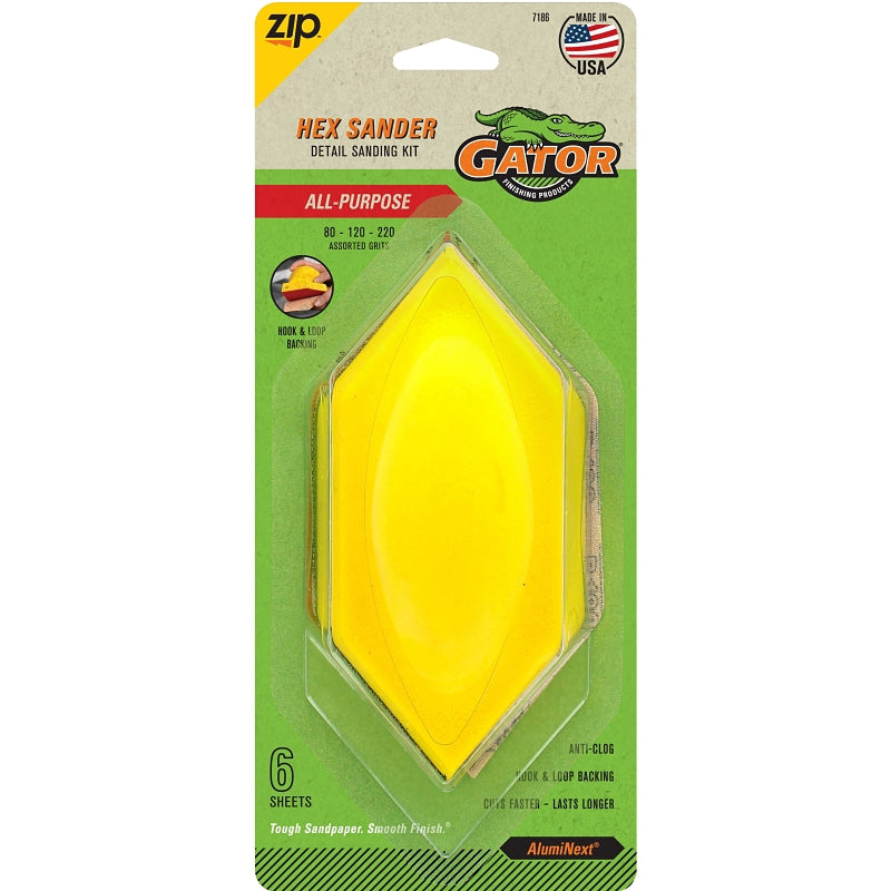 Gator Zip Sander 7186 Sander Tool Kit, 6 in L, 3 in W, 80, 120, 220 Gr ...