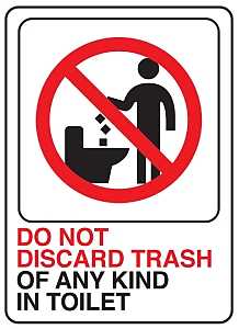 Hy-Ko D-25 Deco Sign, DO NOT DISCARD TRASH OF ANY KIND IN TOILET, Whit ...