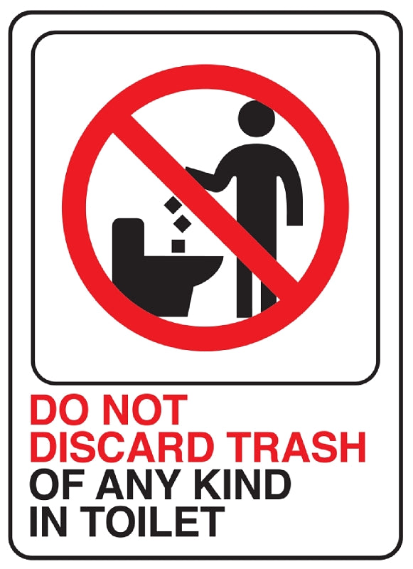 Hy-Ko D-25 Deco Sign, DO NOT DISCARD TRASH OF ANY KIND IN TOILET, Whit ...