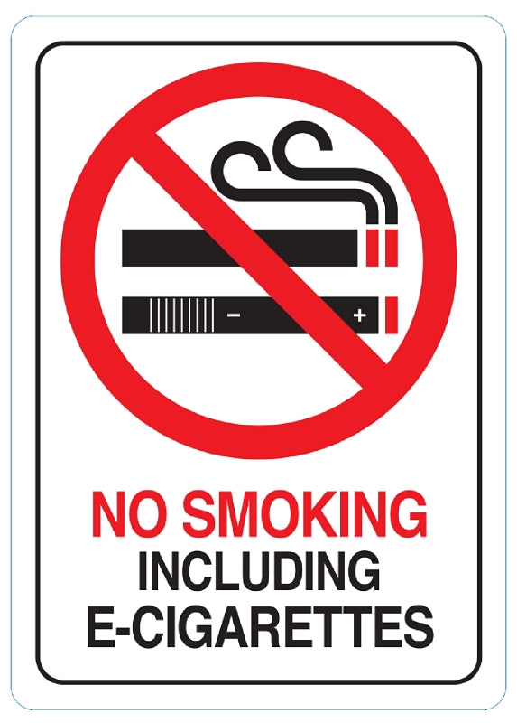 Hy-Ko D-28 Deco Sign, NO SMOKING INCLUDING E-CIGARETTES, White Backgro ...