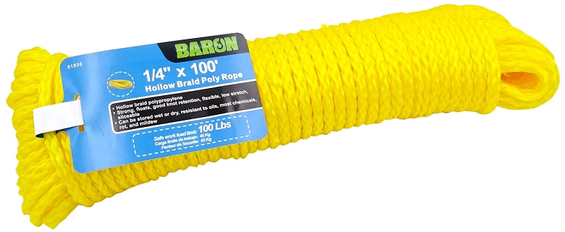 Baron 61806 Rope, 1/4 in Dia, 100 ft L, #8, 100 lb Working Load, Polyp ...