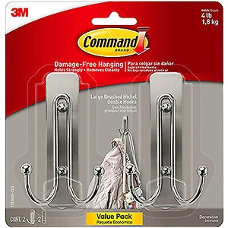 Command 17036BN-2ES Large Decorative Hook, 4 lb, 2-Hook, Metal/Plastic ...