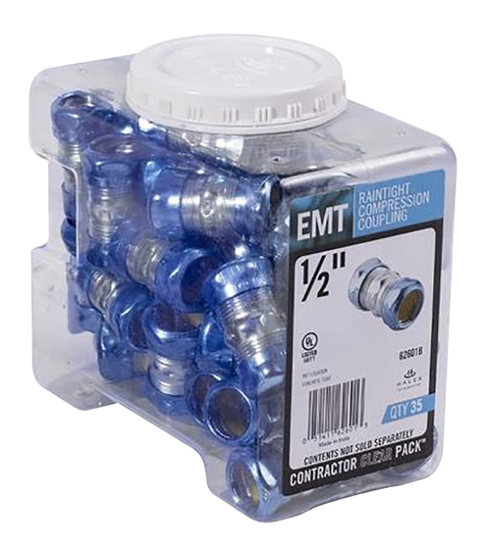 Halex 62601B EMT Raintight Coupling, 1/2 in Compression, Steel, 30/PK ...