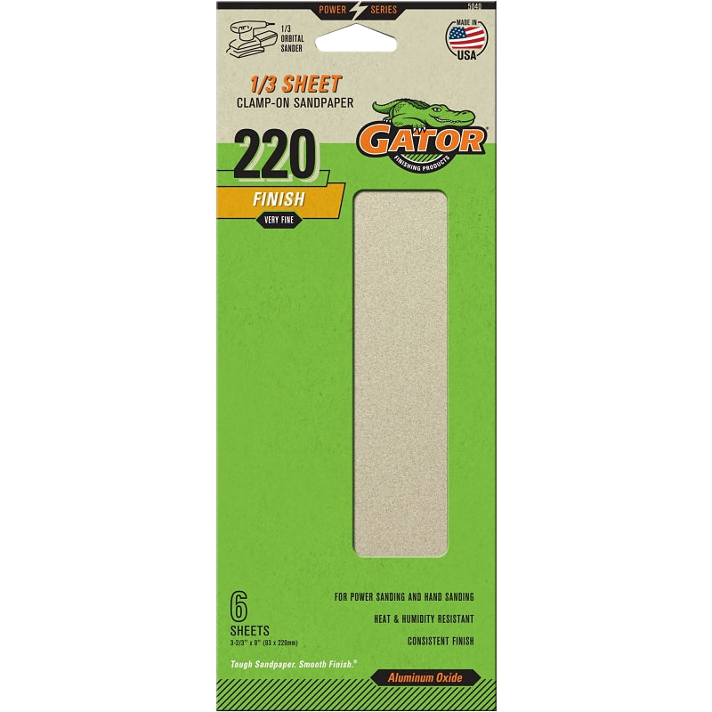 Gator 5040 Sanding Sheet, 3-2/3 in W, 9 in L, 220 Grit, Extra Fine, Al ...