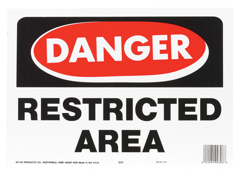 Hy-Ko English 10 in. H x 14 in. W Plastic OSHA Sign Restricted Area ...