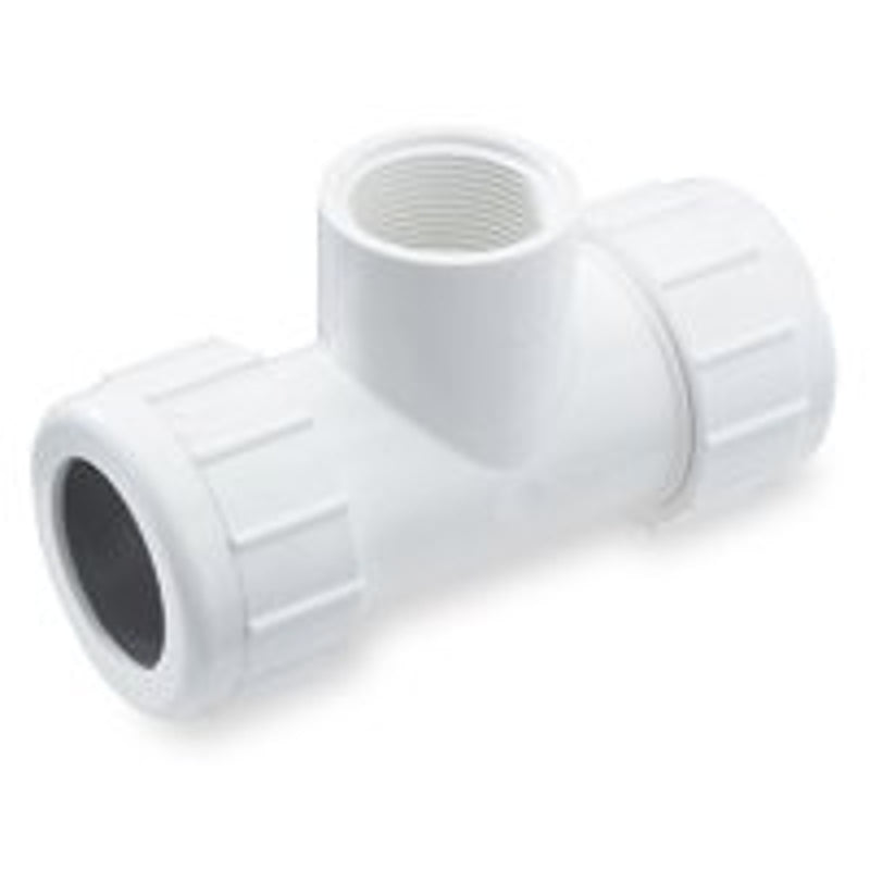 NDS CRT-0750-T Pipe Tee, 1/2 x 3/4 in, Compression x FNPT, PVC, White ...