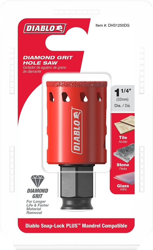 Diablo DHS1250DG Diamond Grit Hole Saw, 1-1/4 in Dia – Shell Lumber and ...