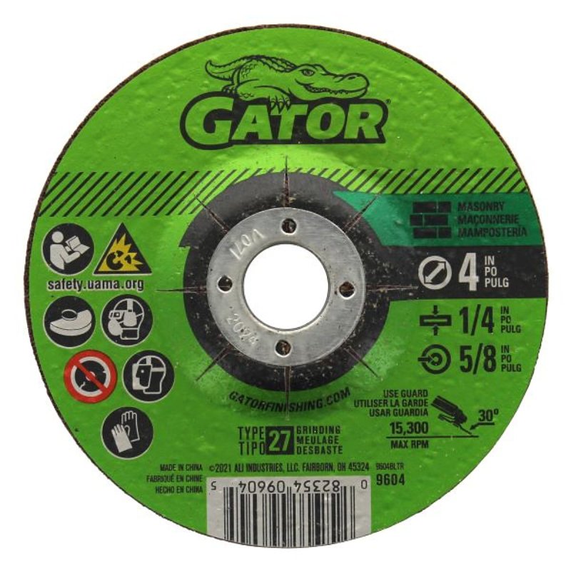 Gator 9604 Grinding Wheel, 4 in Dia, 1/4 in Thick, 5/8 in Arbor, Alumi ...