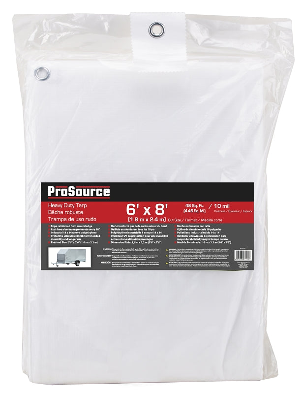 ProSource TW0608 Tarp, 8 ft L, 6 ft W, 10 mil Thick, Plastic, White ...