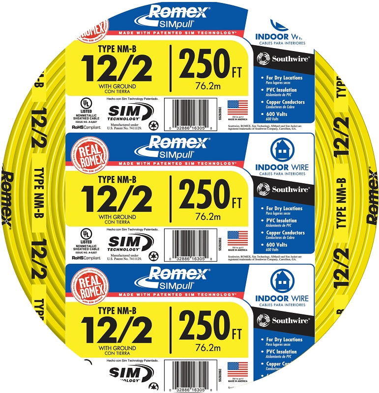 Romex 12/2NM-WGX250 Building Wire, 12 AWG Wire, 2 -Conductor, 250 ft L ...