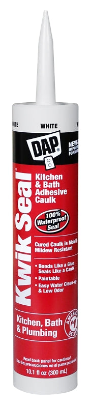 DAP KWIK SEAL 18032 Adhesive Caulk, White, -20 to 150 deg F, 10.1 oz C ...