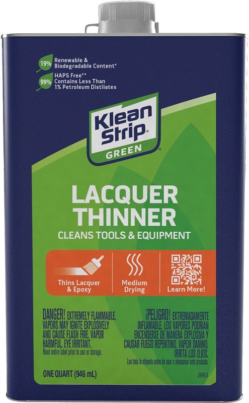 Klean Strip QKGL75009 Lacquer Thinner, Liquid, Water White, 1 qt Can ...