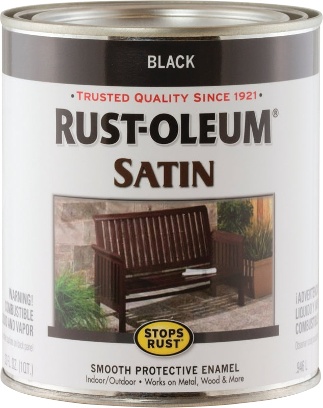 Rust-Oleum 7777502 Enamel Paint, Satin, Black, 1 qt, Can, 60 to 100 sq ...