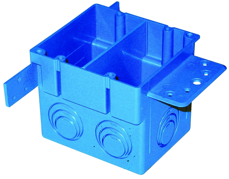 Carlon A238 Outlet Box, 2 -Gang, 5 -Knockout, PVC, Blue, Bracket Mount ...