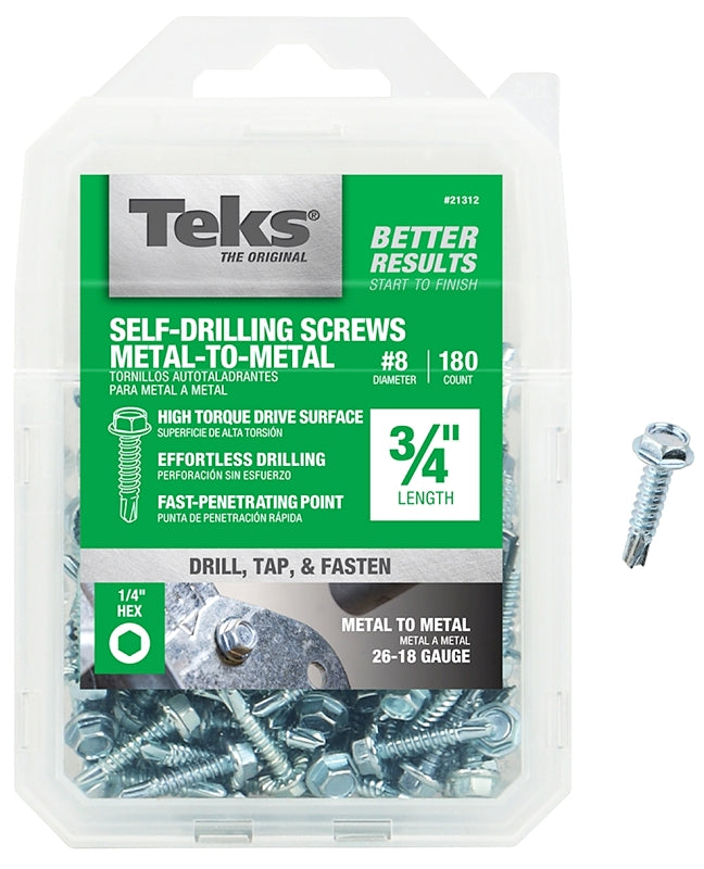 Teks 21312 Screw, #8 Thread, 3/4 in L, Coarse Thread, Hex Drive, Self ...