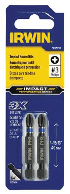 Irwin 1837433 Power Bit, #3 Drive, Phillips Drive, 1/4 in Shank, Hex S ...