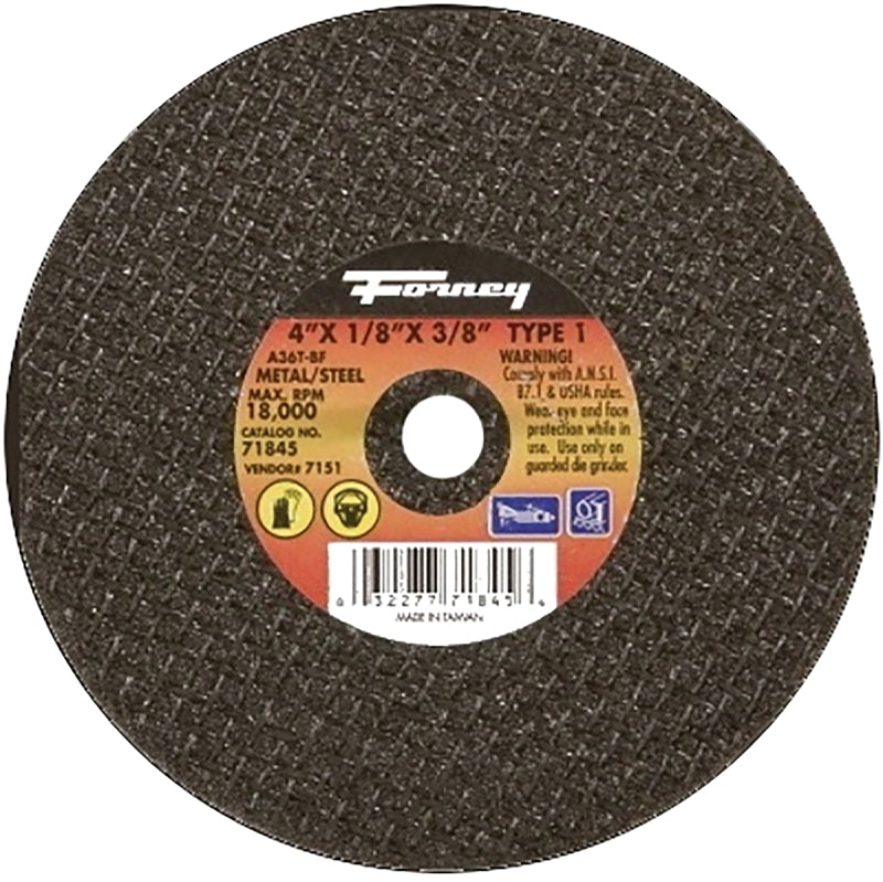 Forney 71845 Cut-Off Wheel, 4 in Dia, 1/8 in Thick, 3/8 in Arbor, 36 G ...