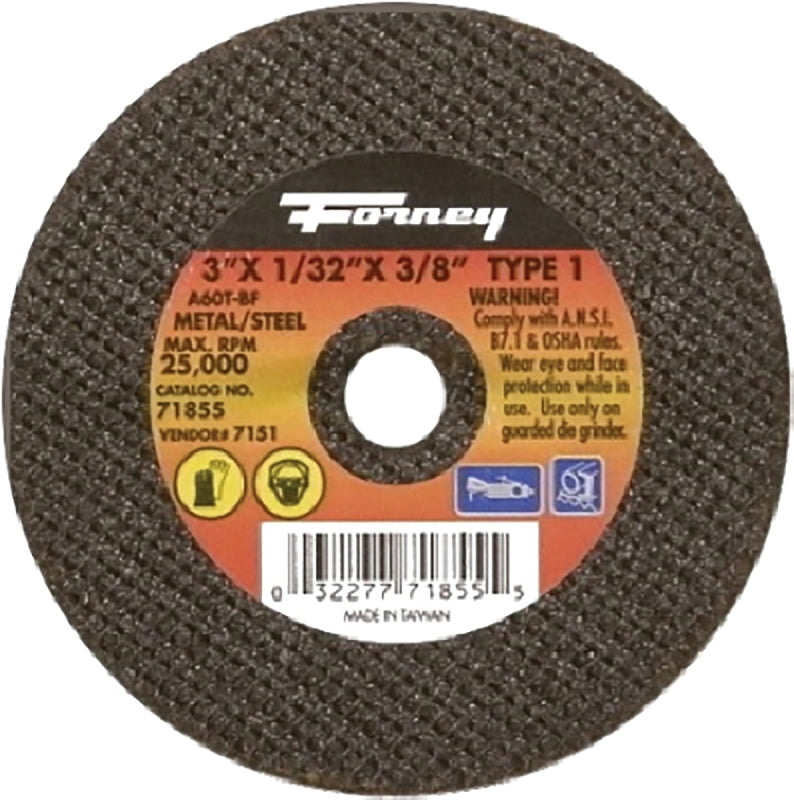 Forney 71855 Cut-Off Wheel, 3 in Dia, 1/32 in Thick, 3/8 in Arbor, 60 ...