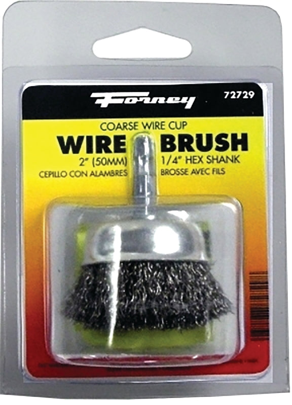 Forney 72729 Wire Cup Brush, 2 in Dia, 0.012 in Dia Bristle, Steel Bri ...