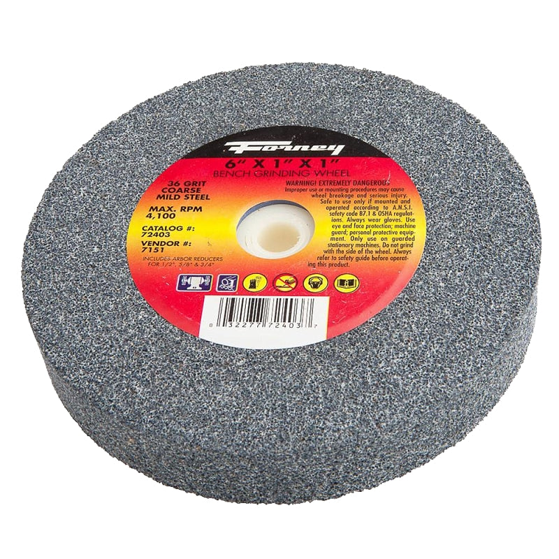 Forney 72403 Bench Grinding Wheel, 6 in Dia, 1 in W, 1 in Arbor, 36 Gr ...
