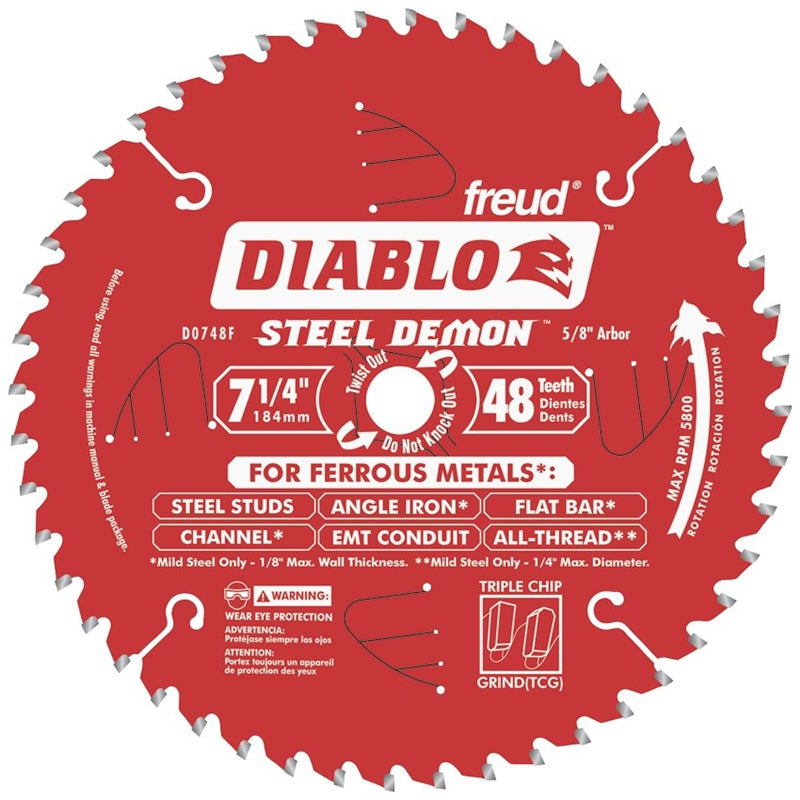 Steel Demon D0748F Circular Saw Blade, 7-1/4 in Dia, 48 Teeth, 5/8 in ...