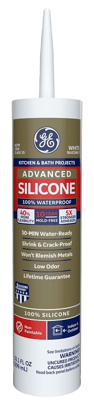 GE Advanced Silicone 2 2812565 Kitchen & Bath Sealant, White, 24 hr Cu ...