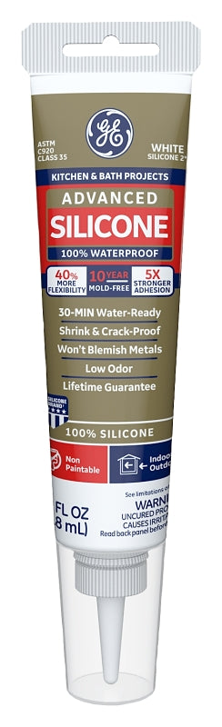 GE Advanced Silicone 2 2812566 Kitchen & Bath Sealant, White, 24 hr Cu ...