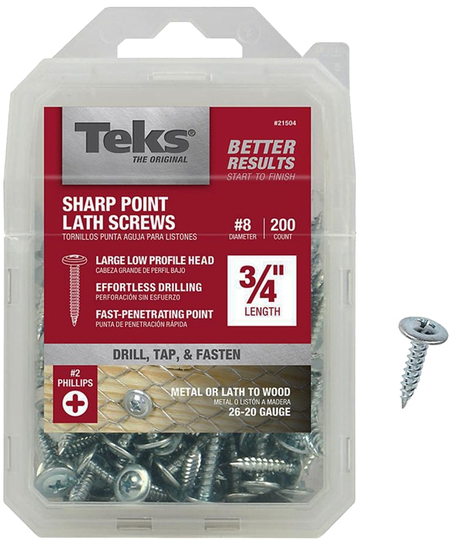 Teks 21504 Lath Screw, #8 Thread, Truss Head, Phillips Drive, Sharp Po ...