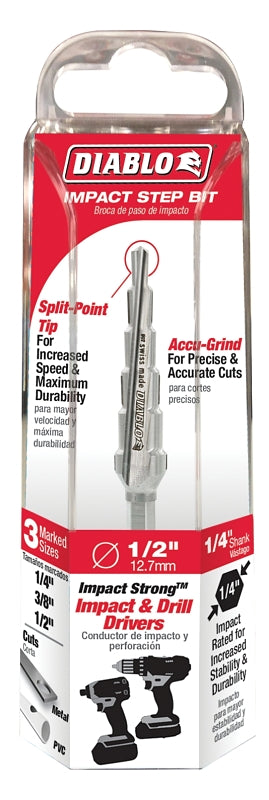 Diablo DSD0500S06 Step Drill Bit, 1/4 to 1/2 in Dia, 3-3/8 in OAL, Dua ...