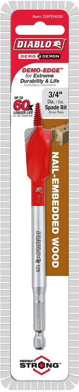 Diablo Demo Demon DSPD4030 Spade Bit, 3/4 in Dia, 6 in OAL, 1/4 in Dia ...