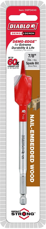 Diablo Demo Demon DSPD4040 Spade Bit, 7/8 in Dia, 6 in OAL, 1/4 in Dia ...