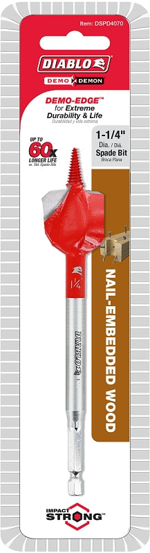 Diablo Demo Demon DSPD4070 Spade Bit, 1-1/4 in Dia, 6 in OAL, 1/4 in D ...