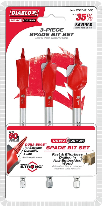 Diablo Demo Demon DSPD4910-S3 Spade Bit Set, 3-Piece, HSS – Shell ...